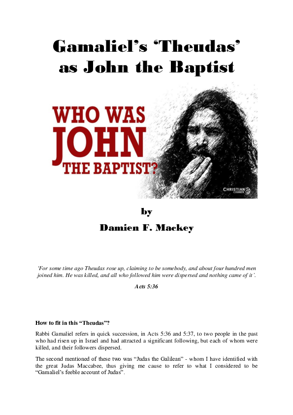 (DOC) Gamaliel's 'Theudas' as John the Baptist