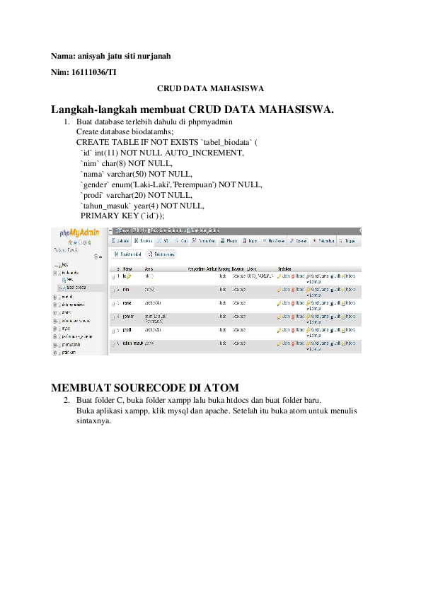 (PDF) Langkah-langkah membuat CRUD DATA MAHASISWA