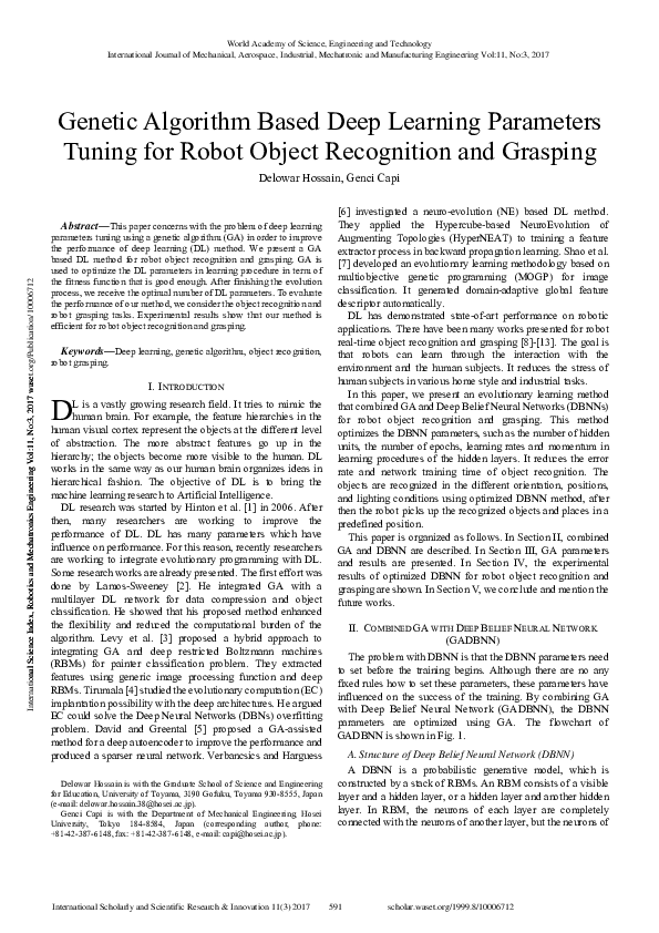 Pdf Genetic Algorithm Based Deep Learning Parameters Tuning For Robot 7316