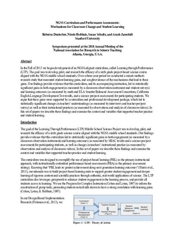 (PDF) NGSS Curriculum and Performance Assessments: Mechanisms for ...