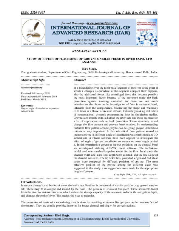 (PDF) STUDY OF EFFECT OF PLACEMENT OF GROYNE ON SHARP BEND IN RIVER ...