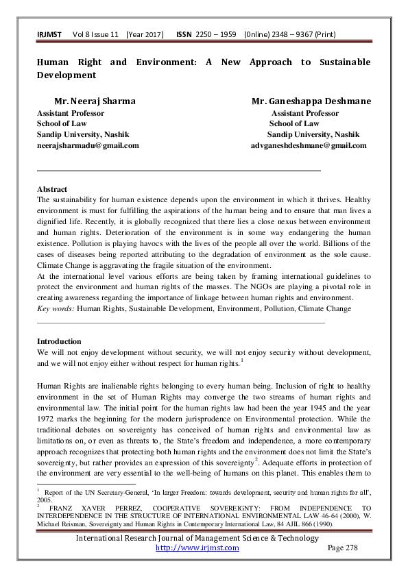 (PDF) Human Right and Environment: A New Approach to Sustainable ...