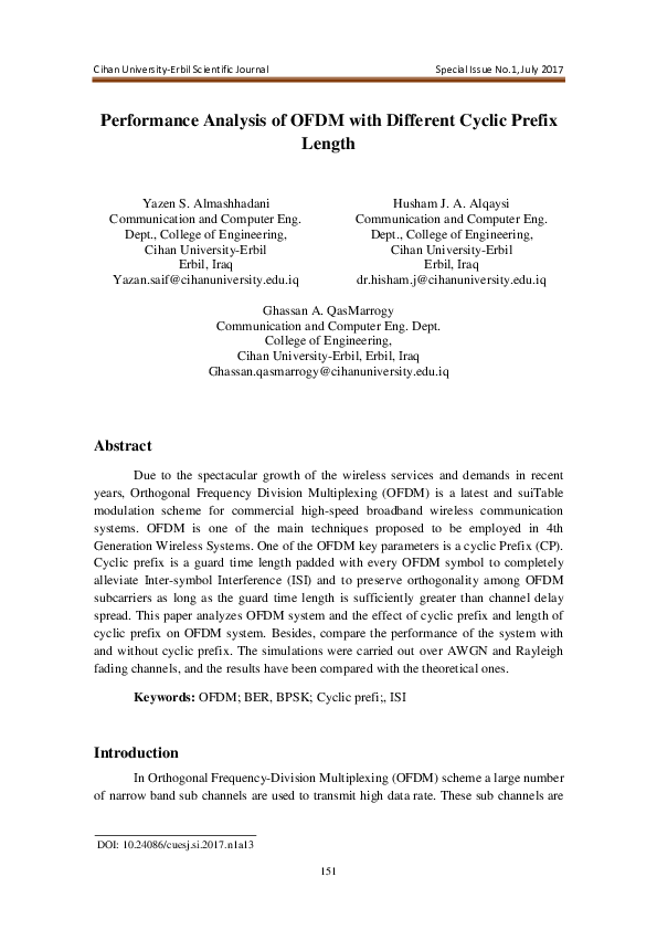 (PDF) Performance Analysis of OFDM with Different Cyclic Prefix Length
