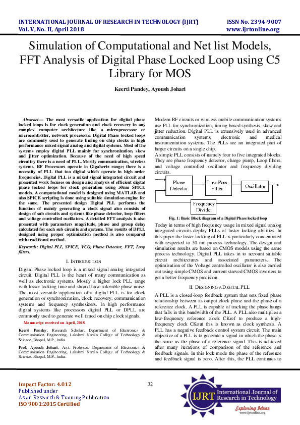 Pdf Simulation Of Computational And Netlist Models Fft Analysis Of