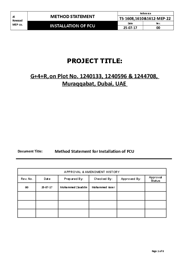 (DOC) Title: Method Statement for Installation of FCU