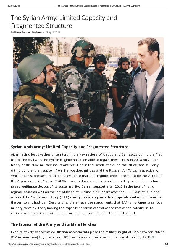 (PDF) Syrian Arab Army: Limited Capacity and Fragmented Structure