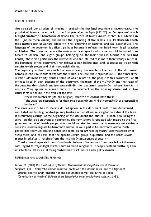 (PDF) Constitution of Medina, in Wiley-Blackwell’s Encyclopedia of ...