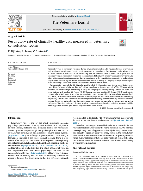 (PDF) Respiratory rate of clinically healthy cats measured in ...