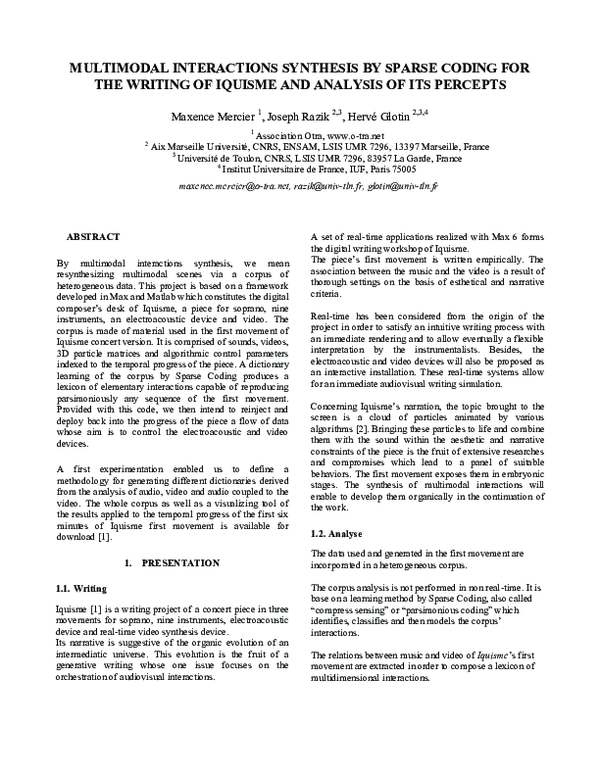 (PDF) MULTIMODAL INTERACTIONS SYNTHESIS BY SPARSE CODING FOR THE WRITING OF IQUISME AND ANALYSIS ...