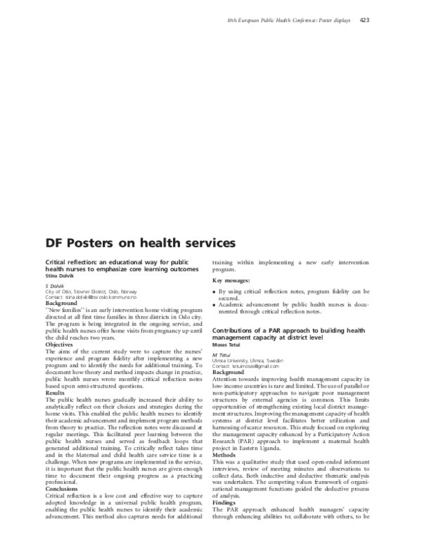 (PDF) DF Posters on health services Critical reflection: an educational ...