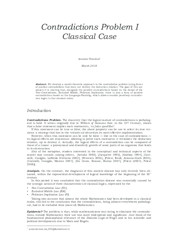 (PDF) Contradictions Problem I Classical Case
