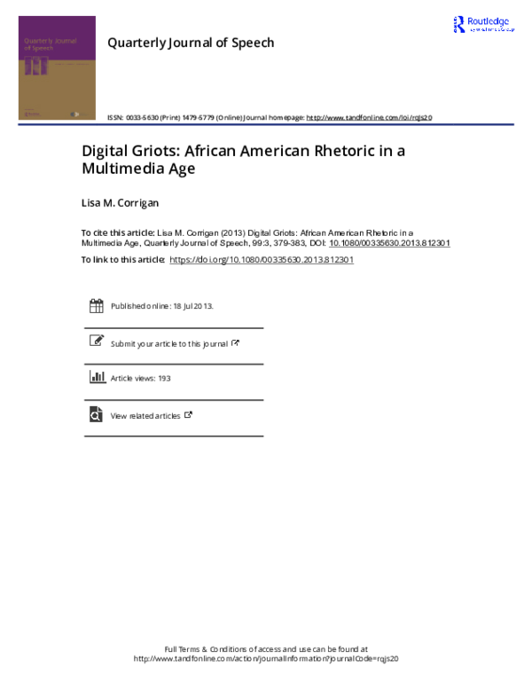 (PDF) Digital Griots: African American Rhetoric in a Multimedia Age