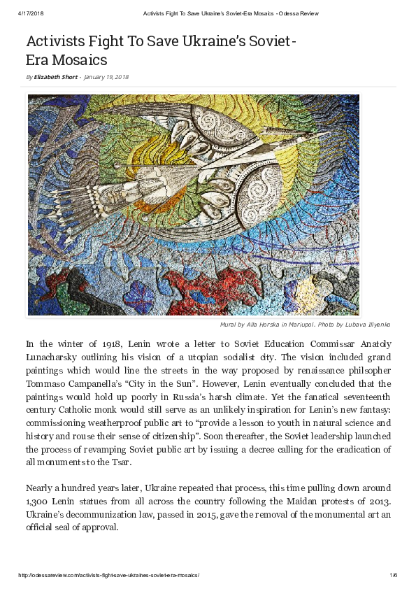 (PDF) Activists Fight To Save Ukraine's Soviet- Era Mosaics / Activists ...