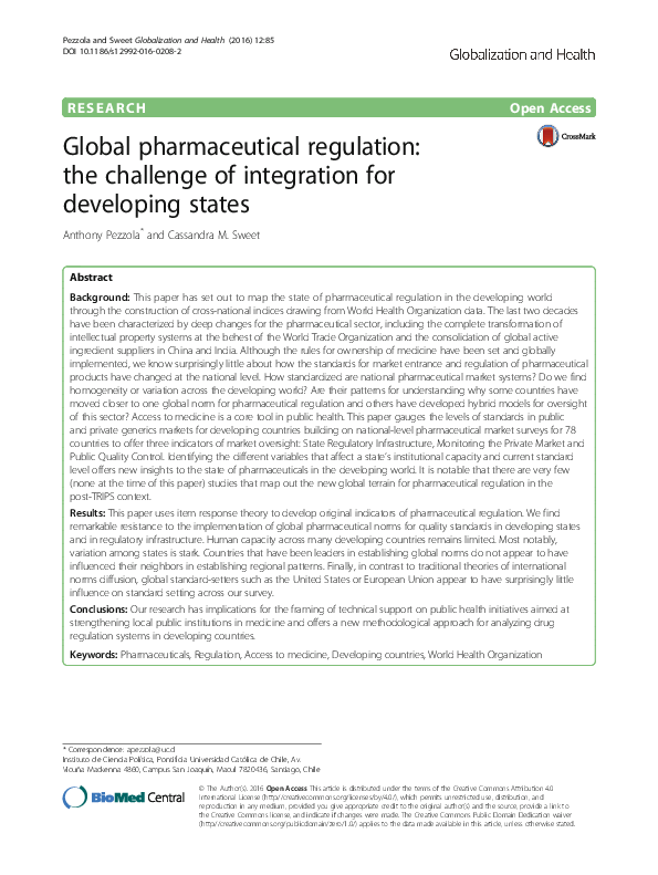 (PDF) Global pharmaceutical regulation: the challenge of integration ...