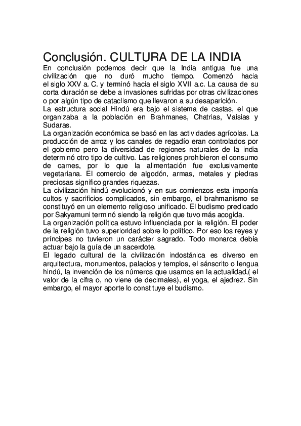(DOC) Conclusión. CULTURA DE LA INDIA
