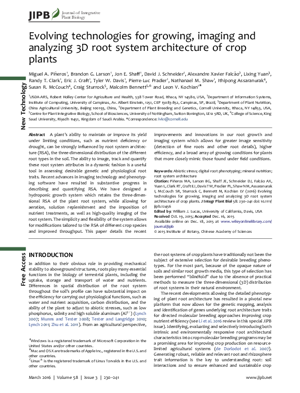 (PDF) Evolving technologies for growing, imaging and analyzing 3D root system architecture of ...