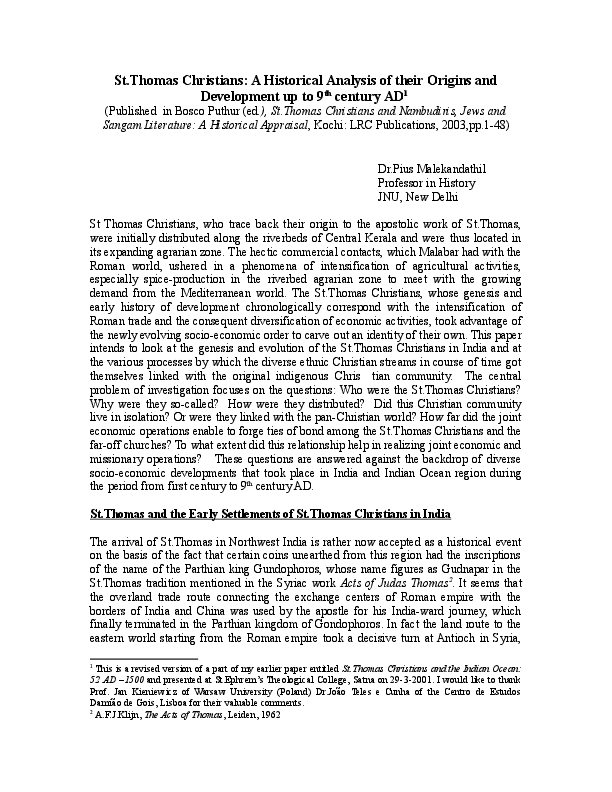 (DOC) St.Thomas Christians: A Historical Analysis of their Origins and ...