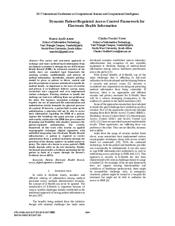 Pdf Dynamic Patient Regulated Access Control Framework For Electronic Health Information