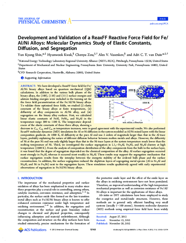 (PDF) Development and Validation of a ReaxFF Reactive Force Field for Fe/ Al/Ni Alloys ...