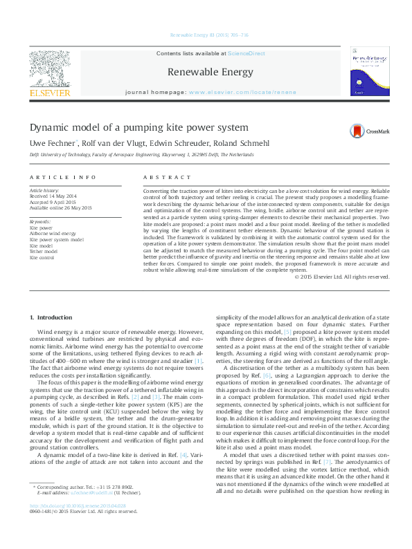 (PDF) Dynamic model of a pumping kite power system Airborne wind energy ...