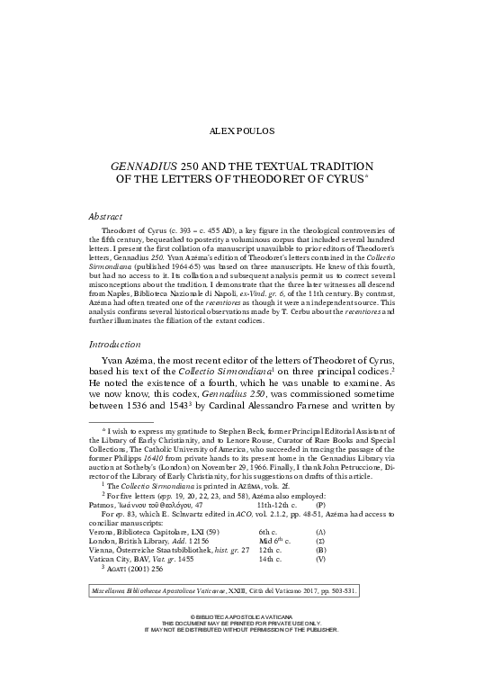 (PDF) Gennadius 250 and the Textual Tradition of the Letters of ...