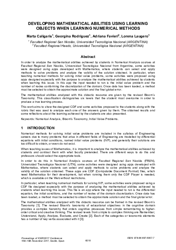 Pdf Developing Mathematical Abilities Using Learning Objects When Learning Numerical Methods