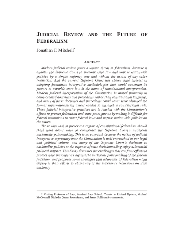 (PDF) Jonathan F. Mitchell, Judicial Review and the Future of ...