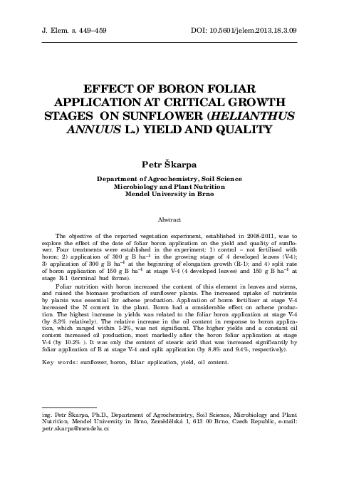Pdf Effect Of Boron Foliar Application At Critical Growth Stages On