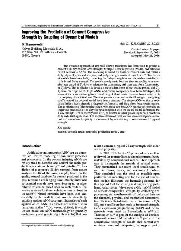(PDF) Improving the Prediction of Cement Compressive Strength by ...