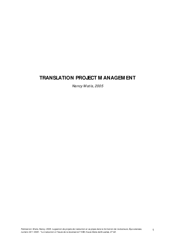 (PDF) TRANSLATION PROJECT MANAGEMENT