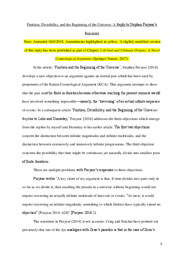 (PDF) Finitism, Divisibility, and the Beginning of the Universe: A ...