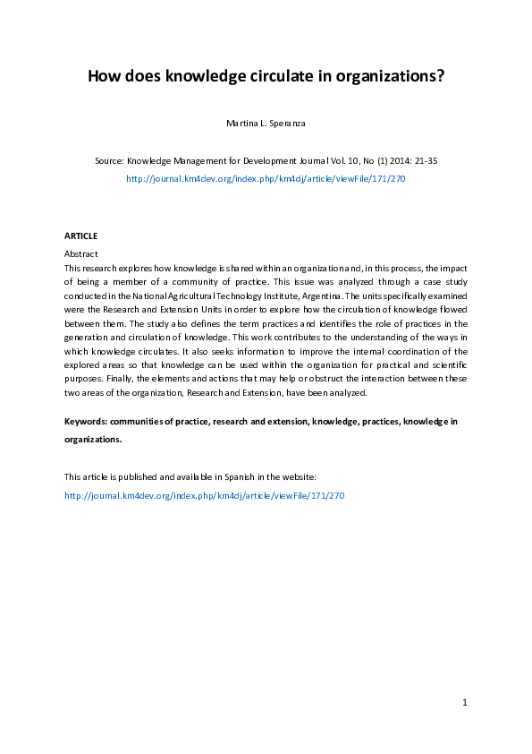 (PDF) How does knowledge circulate in organizations