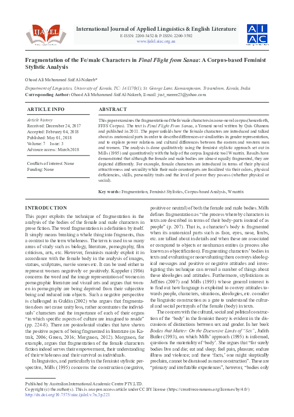 (PDF) Fragmentation of the Fe/male Characters in Final Flight from ...