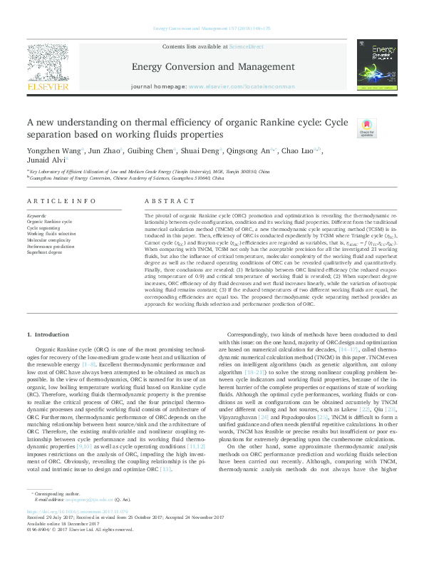 (PDF) A new understanding on thermal efficiency of organic Rankine cycle: Cycle separation based ...
