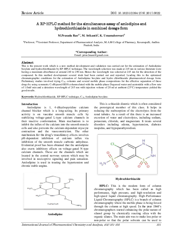 (PDF) A RP-HPLC method for the simultaneous assay of amlodipine and hydrochlorthiazide in ...