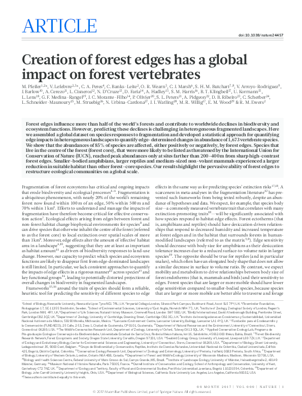 (PDF) Creation of forest edges has a global impact on forest vertebrates