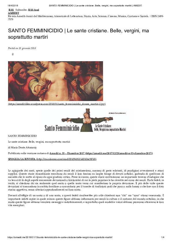 (PDF) SANTO FEMMINICIDIO | Le sante cristiane Belle vergini ma ...