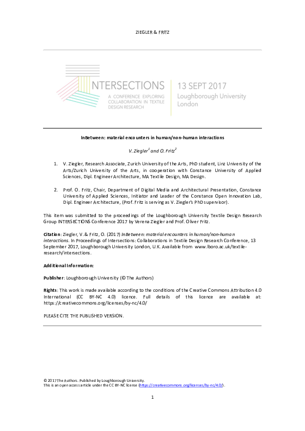 (PDF) "InBetween: material encounters in human/non-human interactions ...