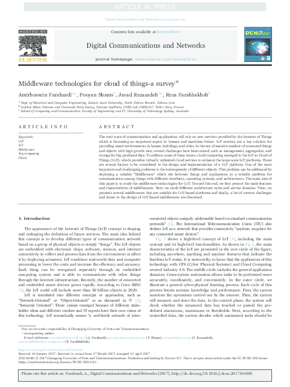 (PDF) Middleware technologies for cloud of things-a survey | Rafael ...