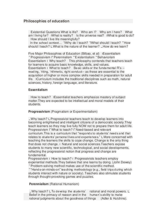 (DOC) Philosophies of education