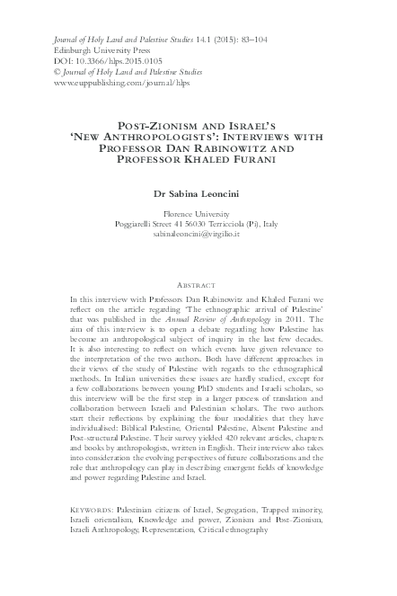 (PDF) Post-Zionism and Israel's ‘New Anthropologists’: Interview with ...