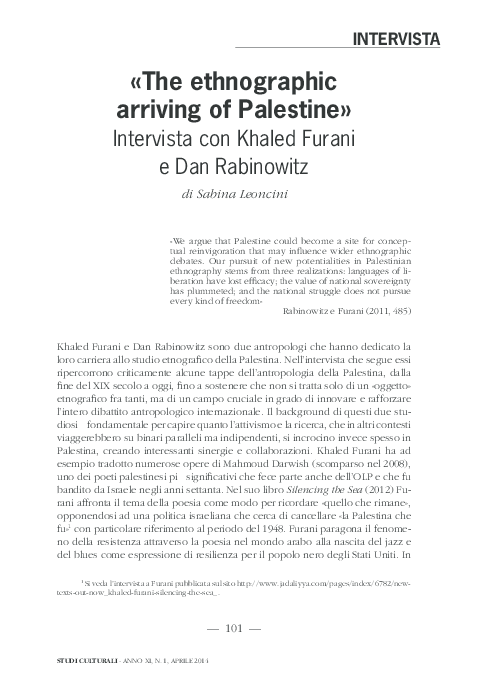 (PDF) The ethnographic arriving of Palestine» Intervista con Khaled ...