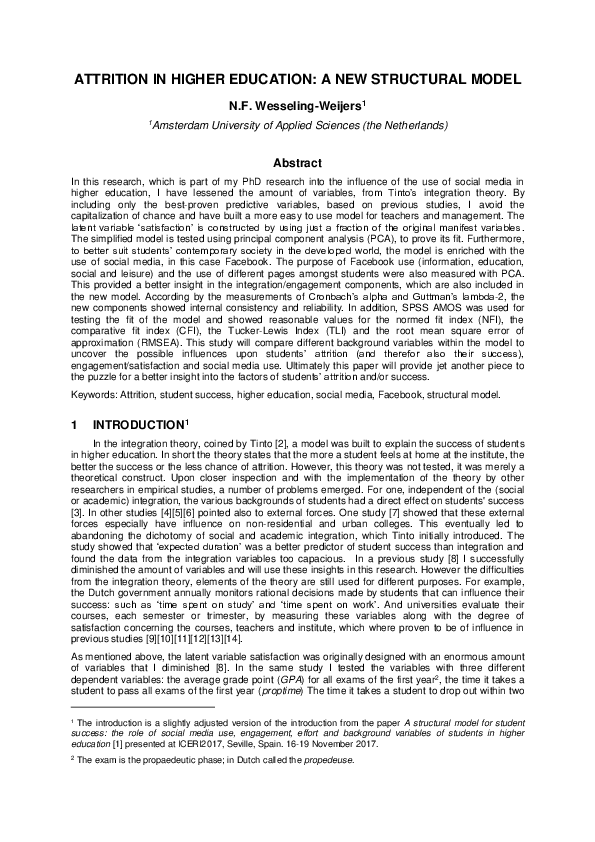 (DOC) Attrition in higher education: a new structural model