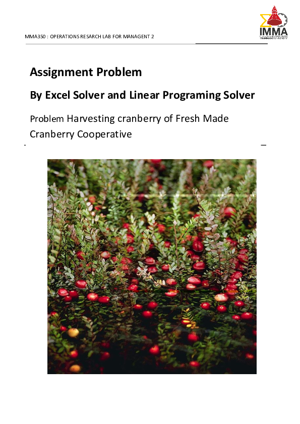 (DOC) MMA350 : OPERATIONS RESARCH LAB FOR MANAGENT 2 Assignment Problem ...