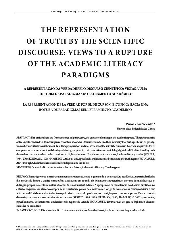 (PDF) The representation of truth by the scientific discourse: views to ...