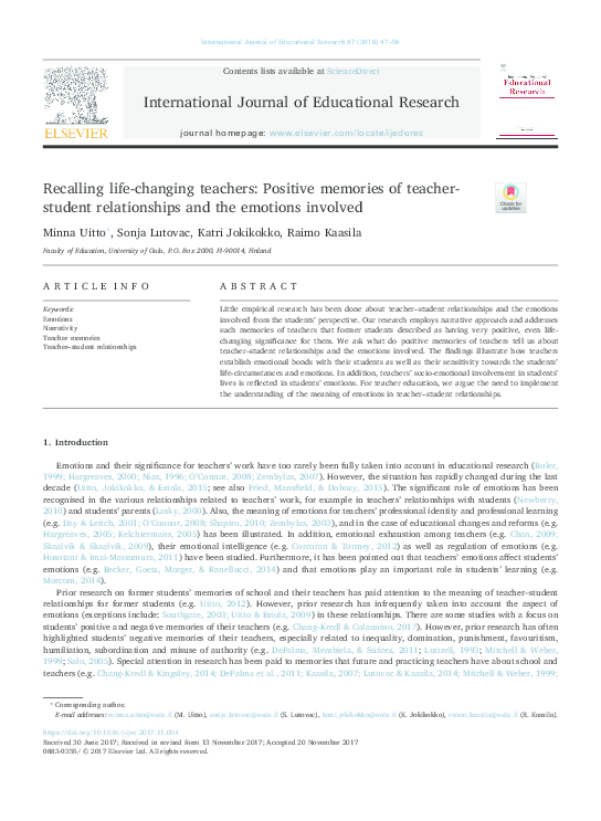 (PDF) Recalling life-changing teachers: Positive memories of teacher ...