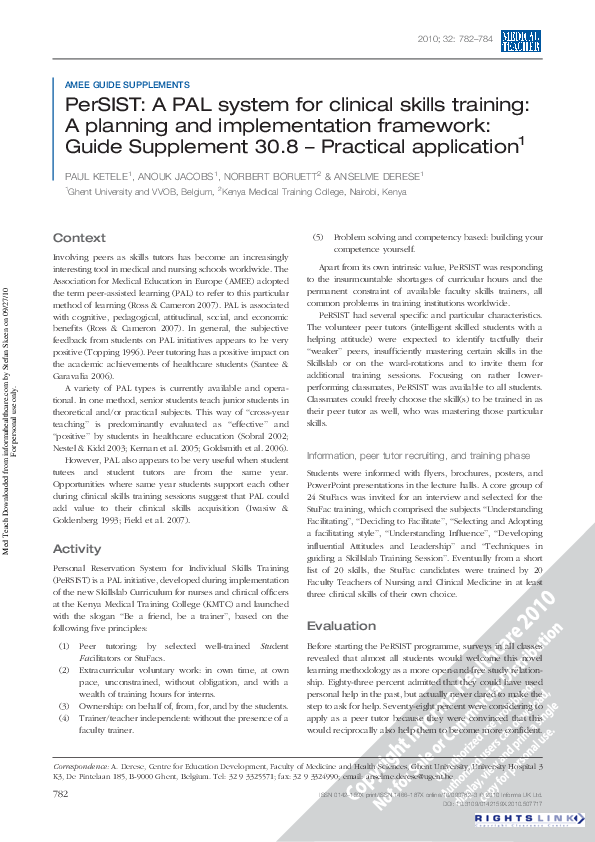 (PDF) PerSIST: a PAL system for clinical skills training: a planning and implementation ...