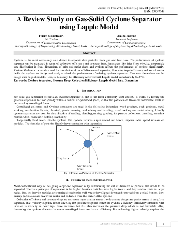 (PDF) A Review Study on Gas-Solid Cyclone Separator using Lapple Model