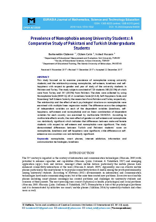(PDF) Prevalence of Nomophobia among University Students: A Comparative Study of Pakistani and ...