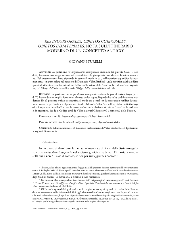 (PDF) Res incorporales, objetos corporales, objetos inmateriales. Nota ...